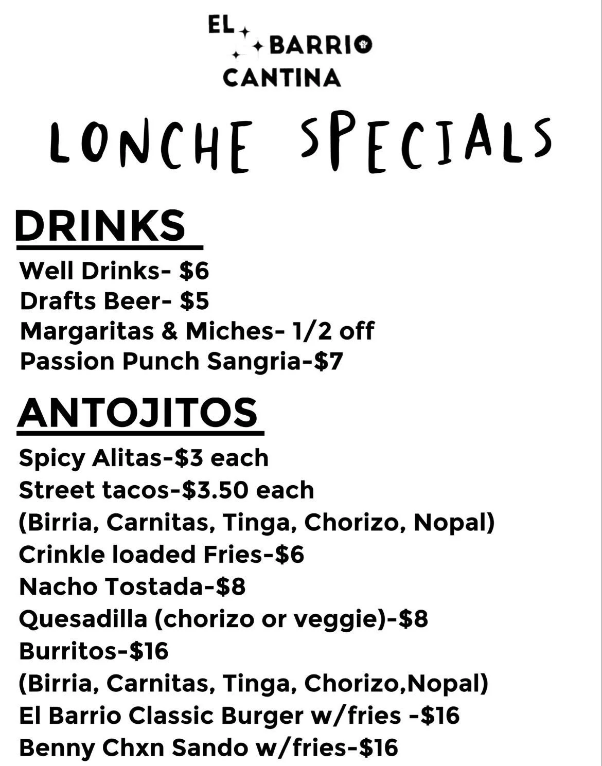 Menu — El Barrio Cantina Modern Mexican Food & Craft Cocktails | Long Beach