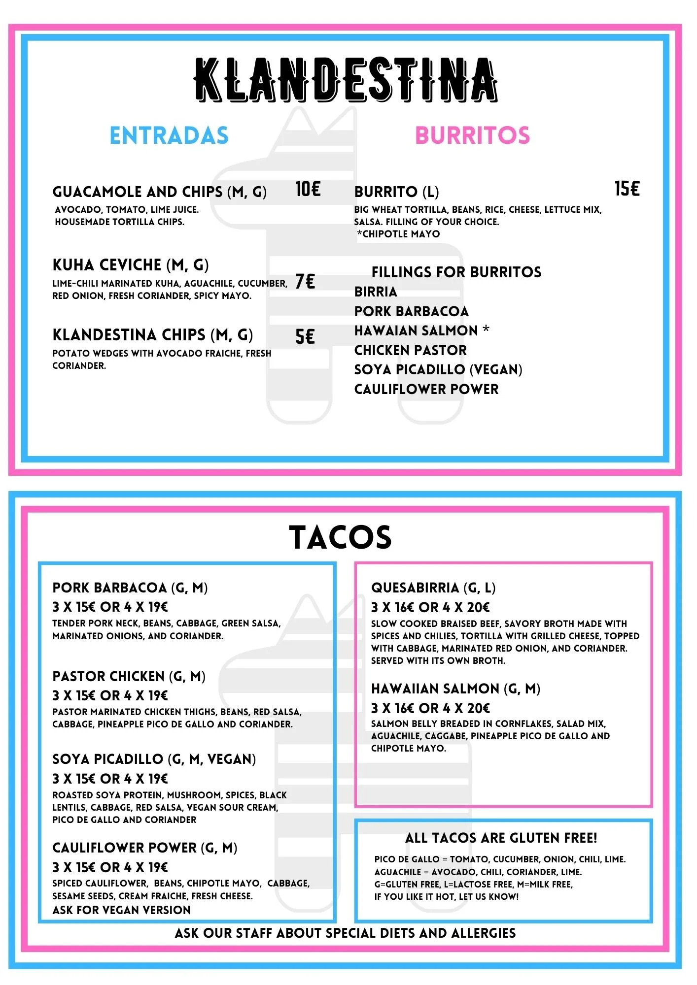 MENU — Klandestina