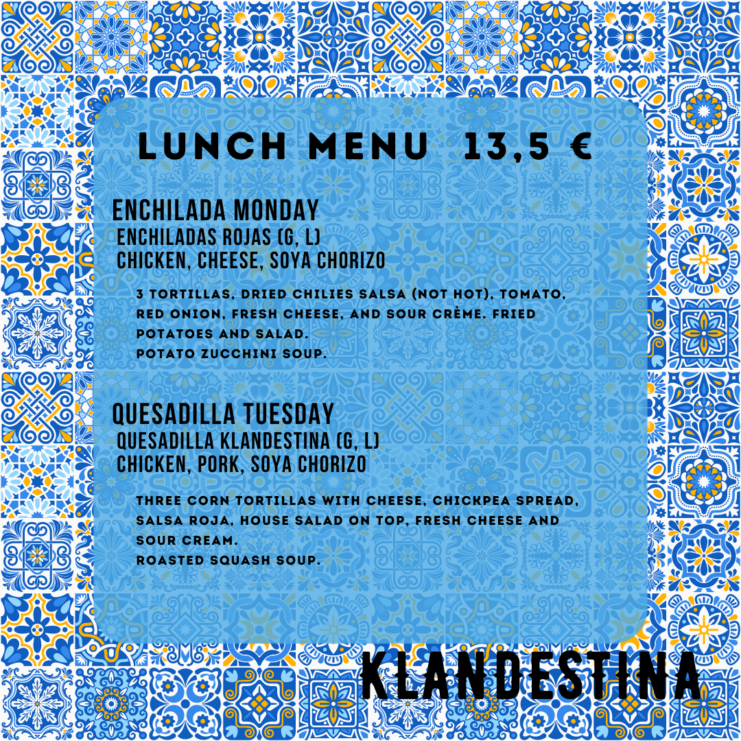 MENU — Klandestina