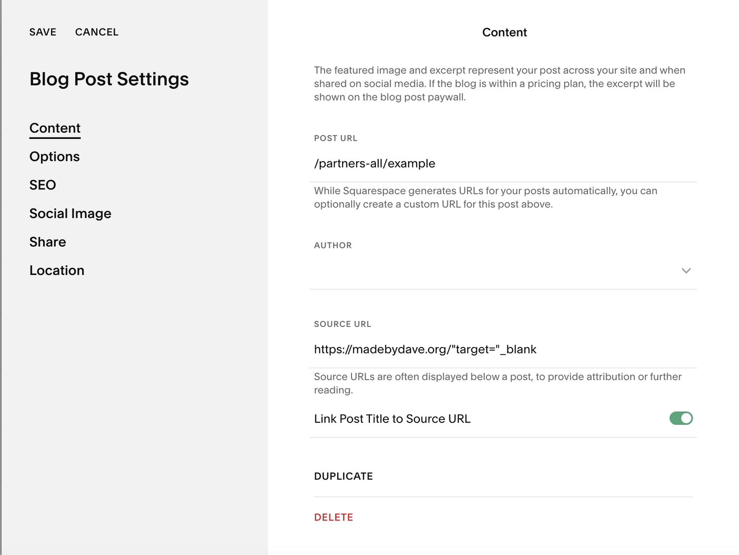 How to make a “Source URL” open in a new tab - Squarespace 7.1 — Made ...