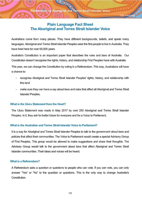 The Aboriginal and Torres Strait Islander Voice - Plain Language Fact ...