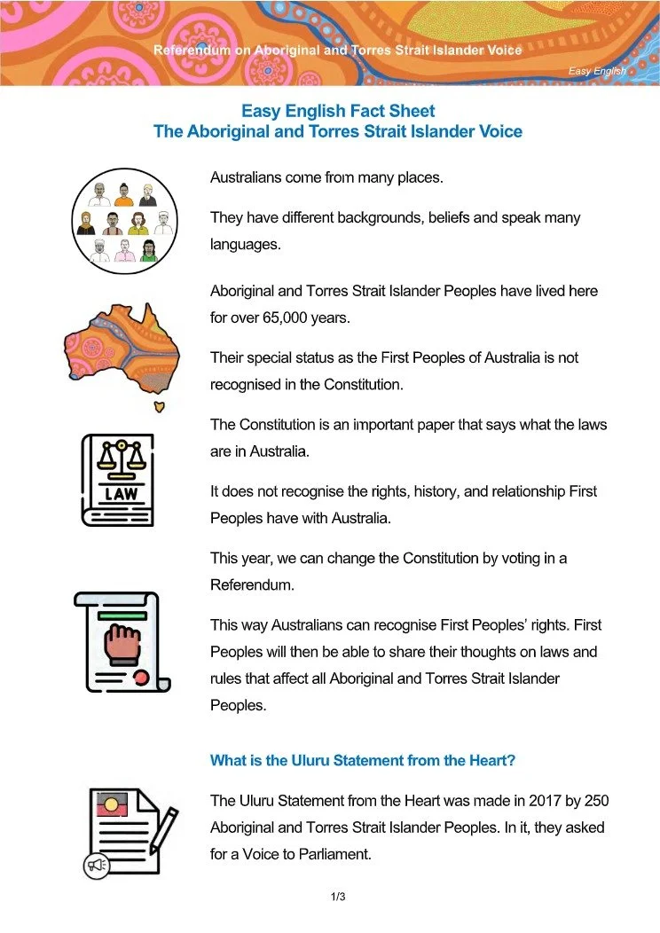 The Aboriginal and Torres Strait Islander Voice - Easy English Fact ...