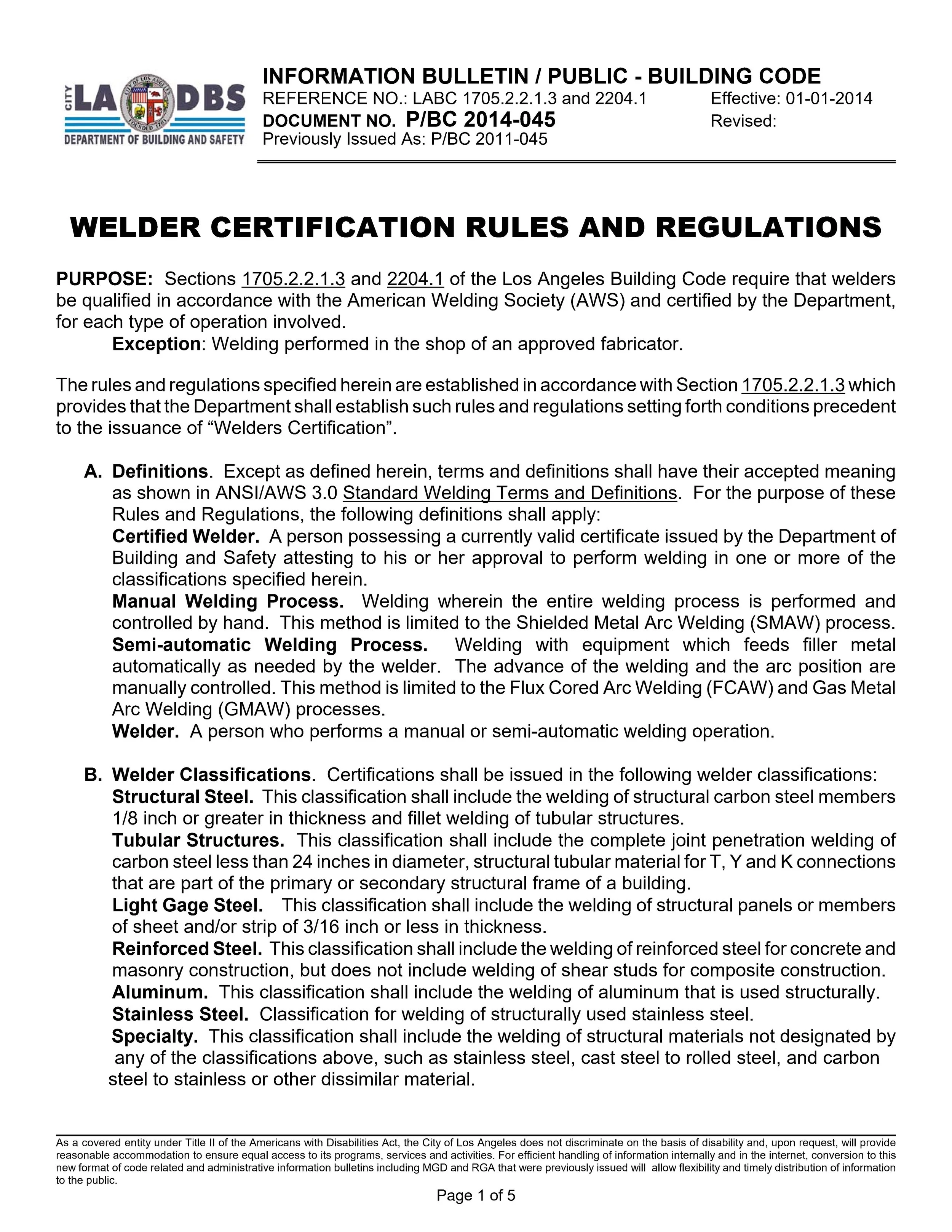 LA City Welding Cert — Sheet Metal Apprenticeship