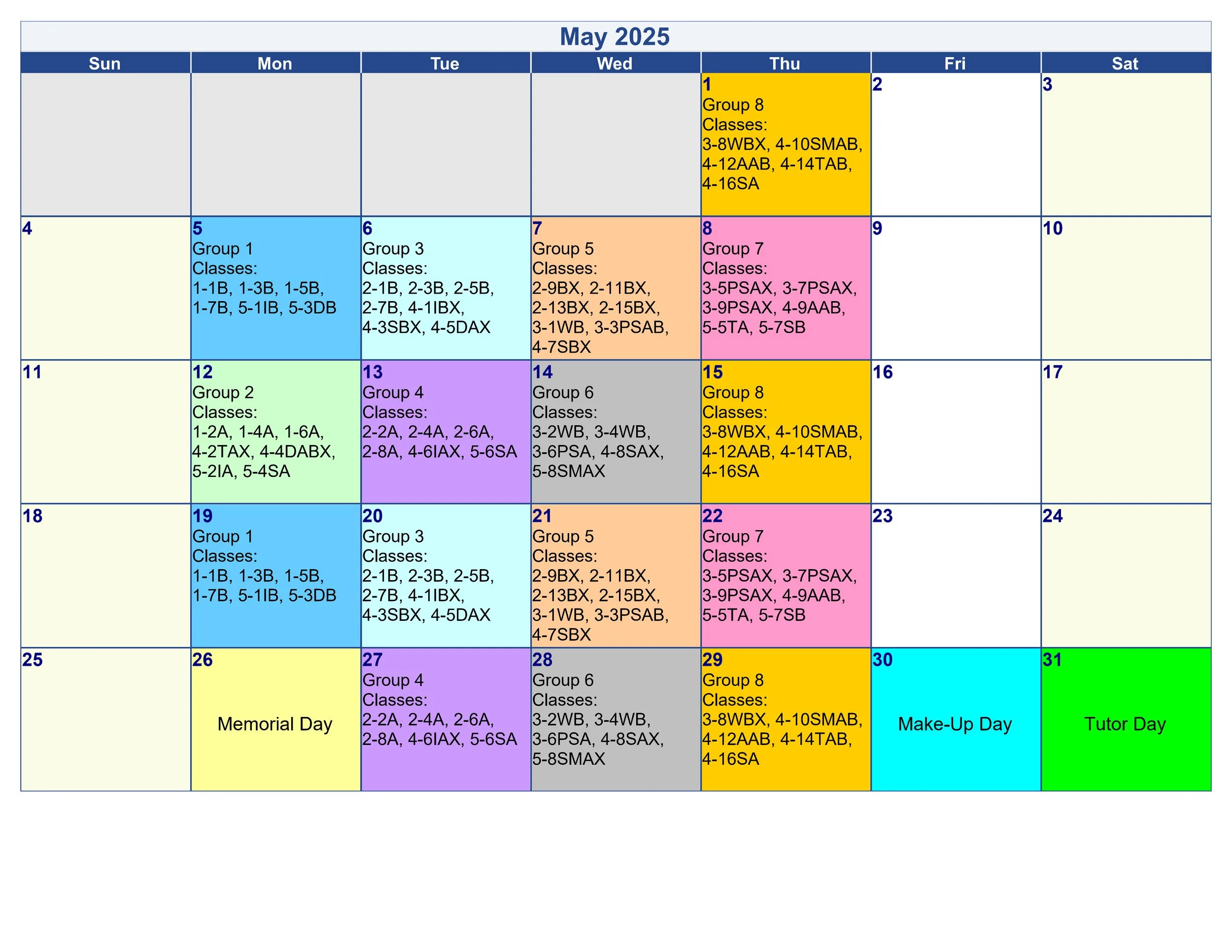 Day Class Schedule — Sheet Metal Apprenticeship