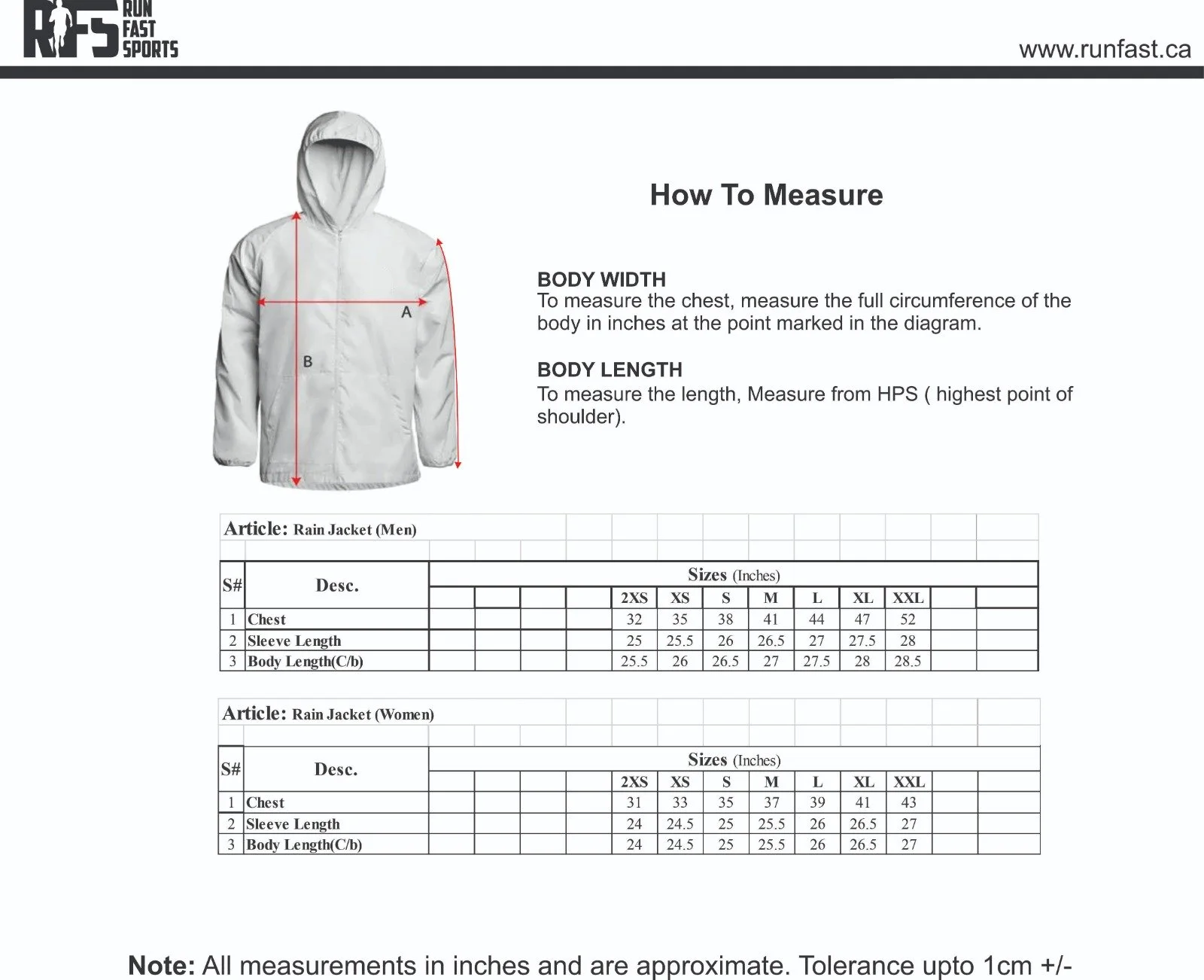 Size Guide — Run Fast Sports