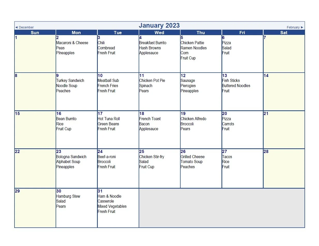 Monthly Menus — Learning Center at Filey's
