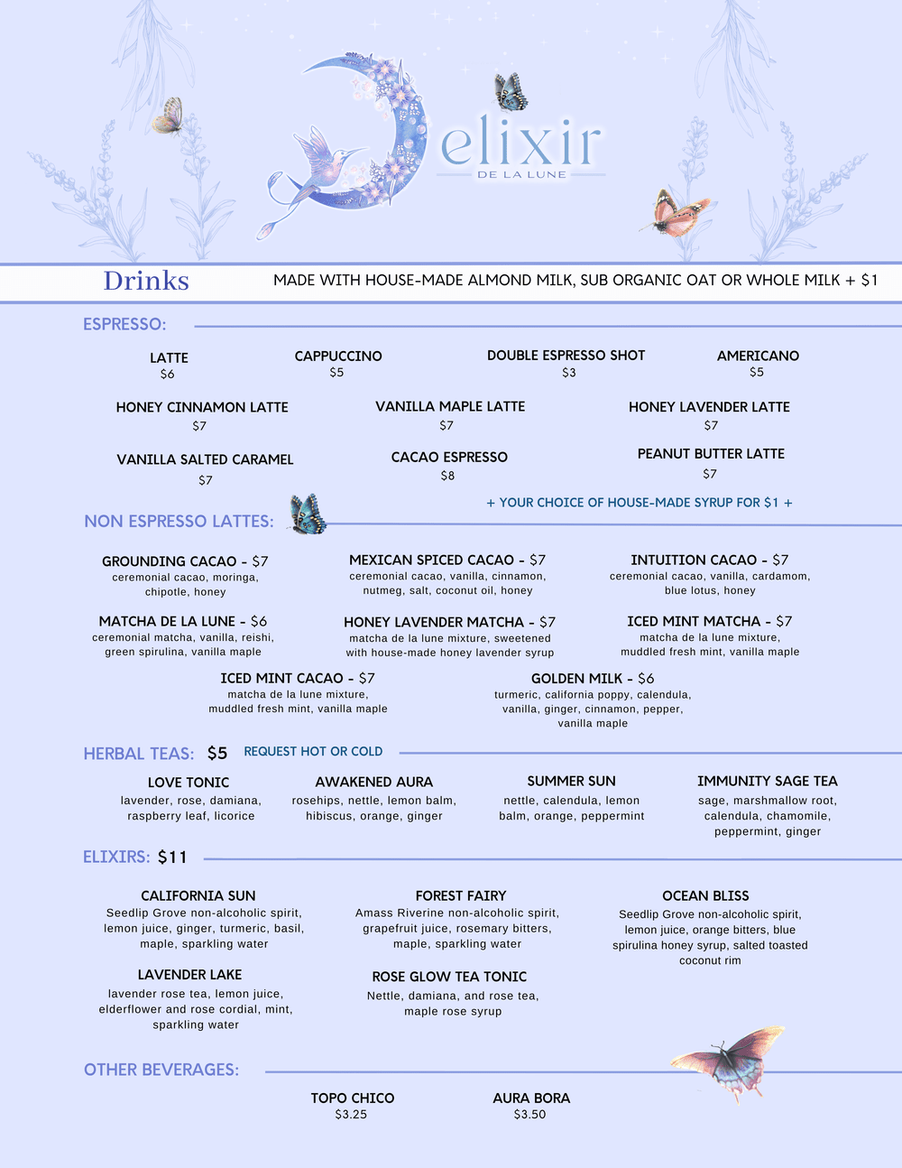Menu — Healing Foods Cafe La Jolla | Elixir De La Lune