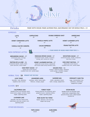 Menu — Healing Foods Cafe La Jolla | Elixir De La Lune