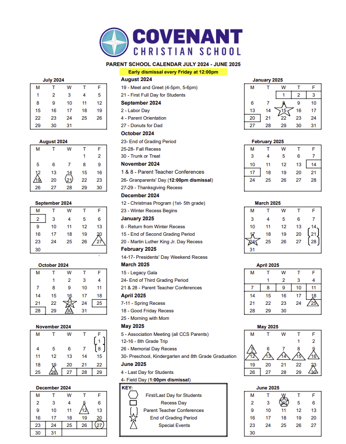 School Calendar — Covenant Christian School | Michiana's Premier ...