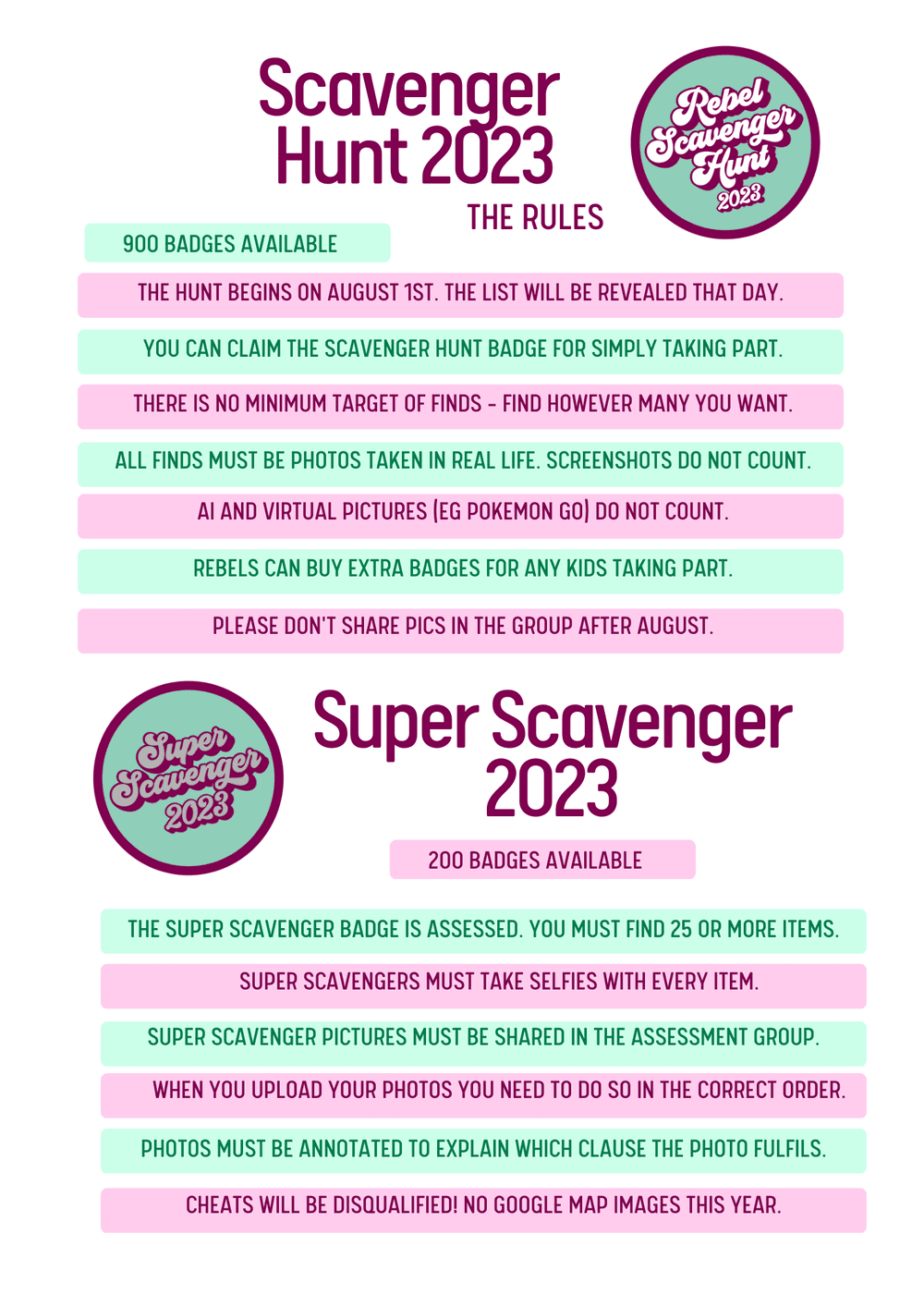 The Scavenger Hunt and Super Scavenger return! — Rebel Badge Store