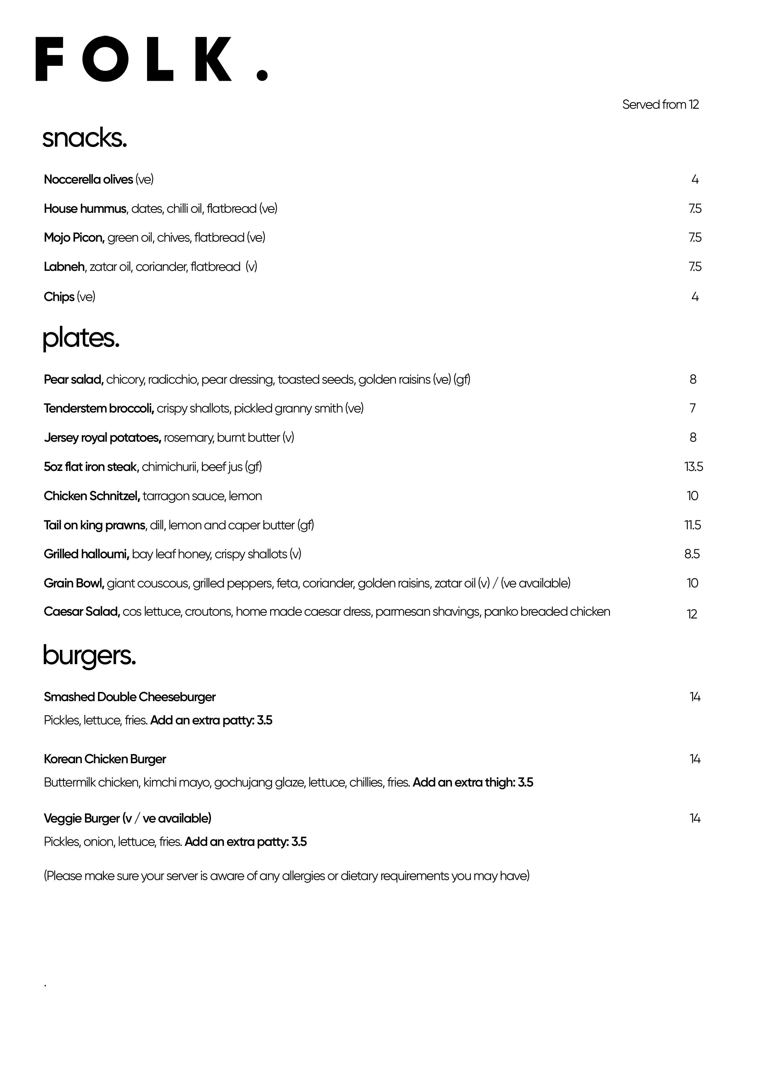 FOLK Food Menu — Folk Didsbury