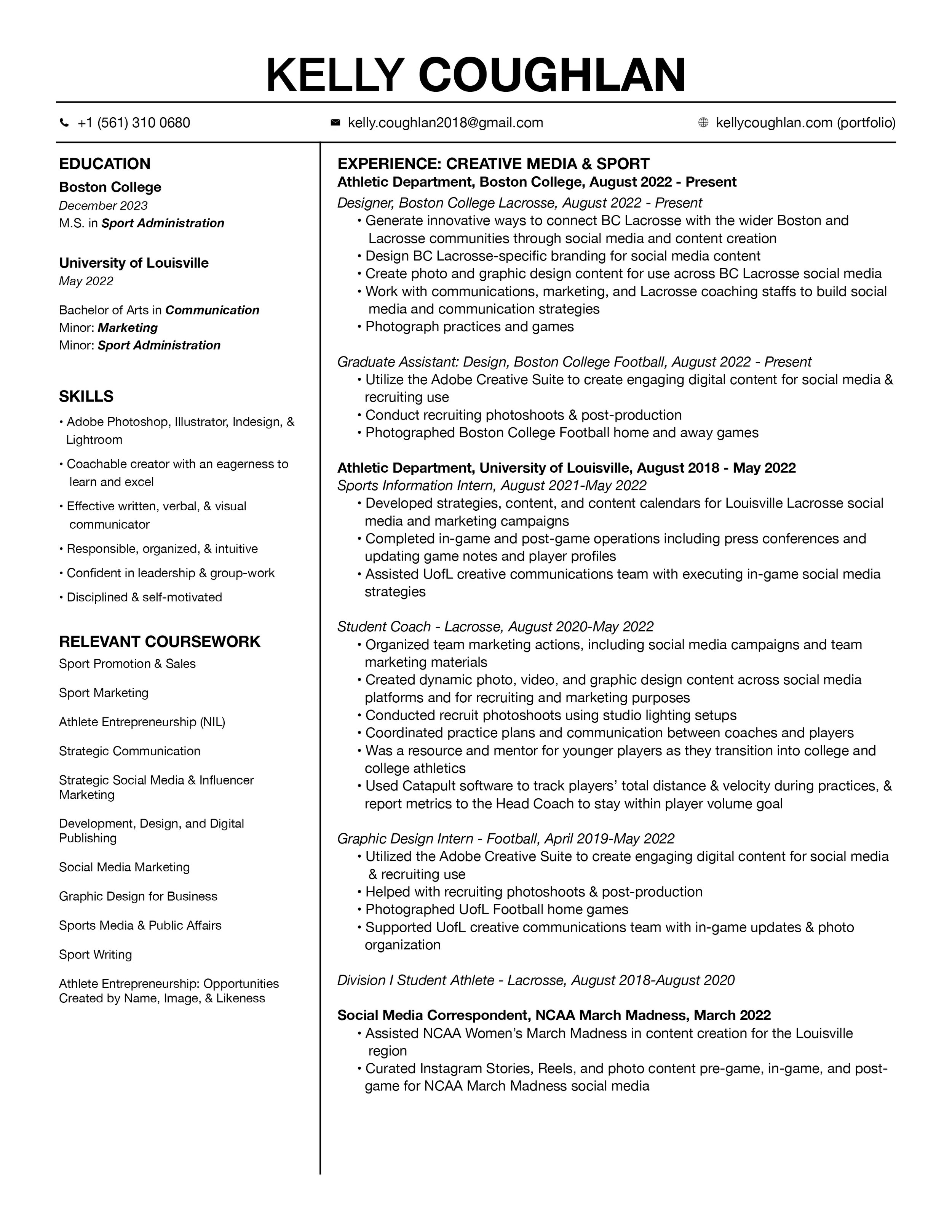 RESUME — KELLY COUGHLAN