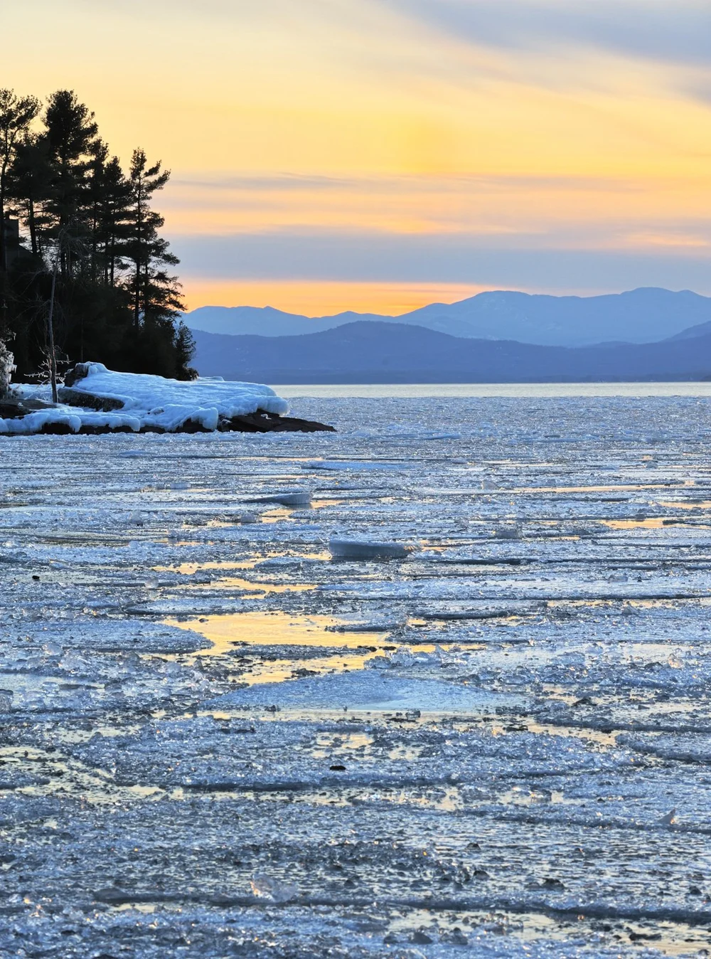Lake Champlain Ice and Sunset II — Jeff Schneiderman Photography