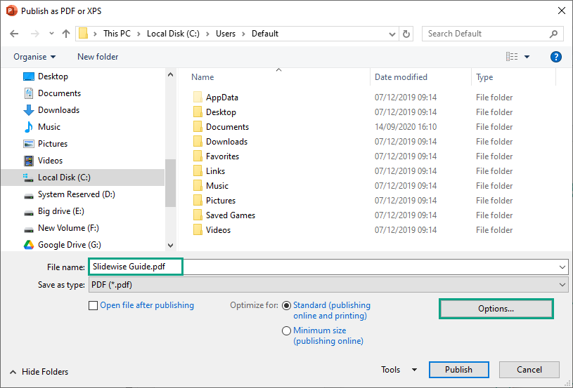 How to export selected PowerPoint slides to PDF