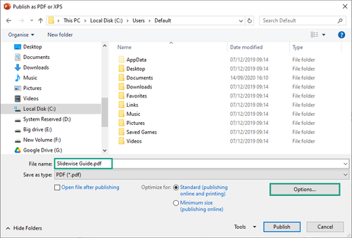 How to export selected PowerPoint slides to PDF