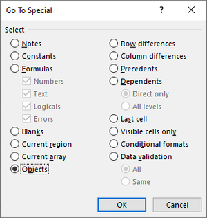 How to find embedded objects in Excel