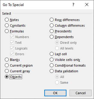 How to find embedded objects in Excel