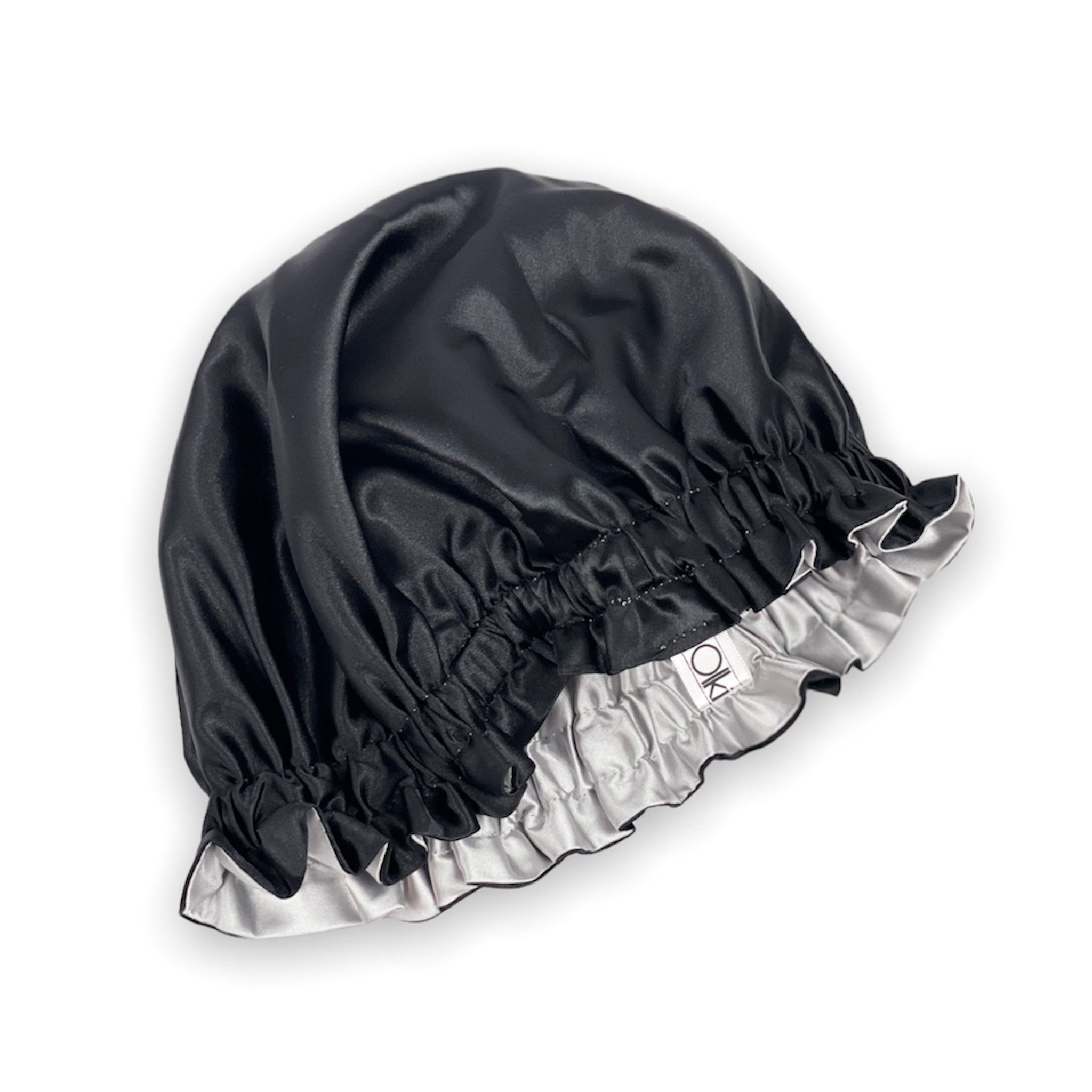 Small Black Silver Satin Bonnet. The Ultimate Hair Protection Solution.