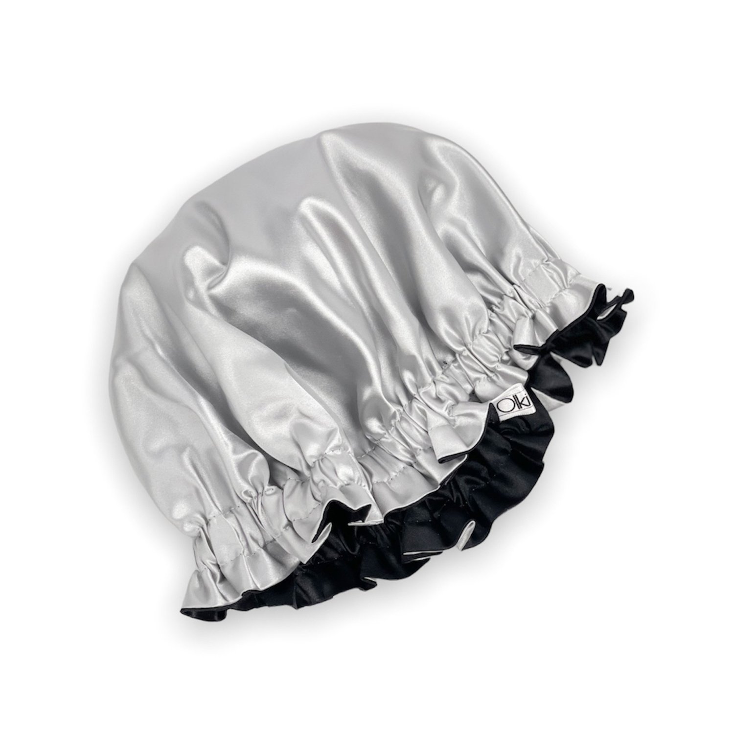 Small Black Silver Satin Bonnet. The Ultimate Hair Protection Solution.