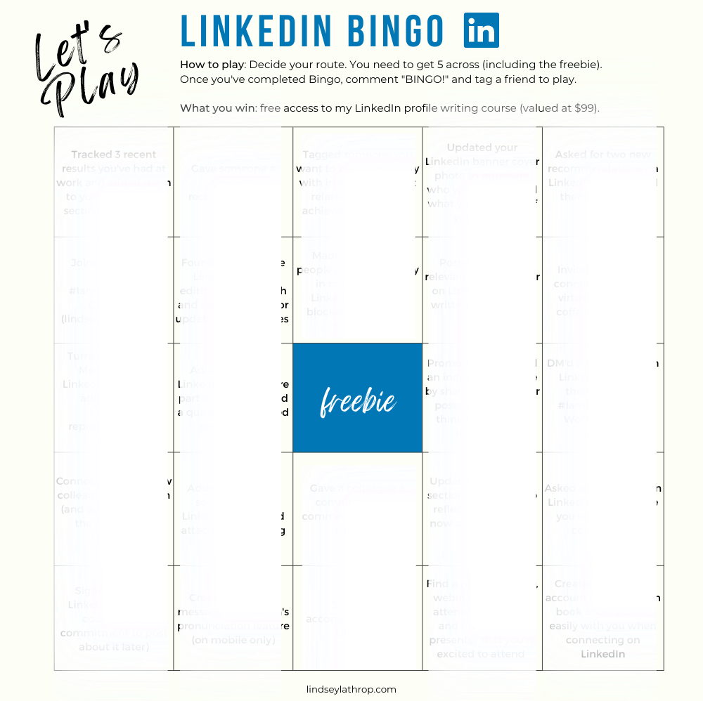 LinkedIn Bingo — Lindsey Lathrop Coaching