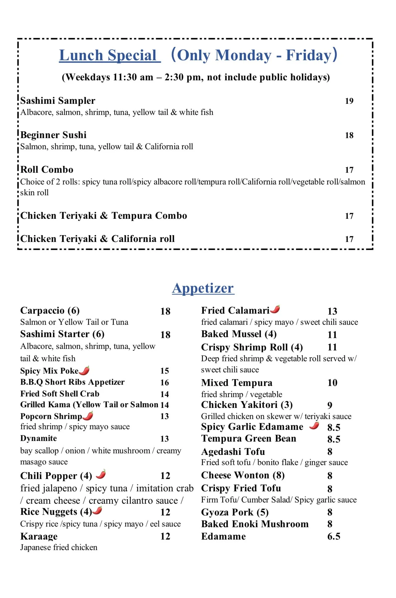 Menu — Sushi Bar 29