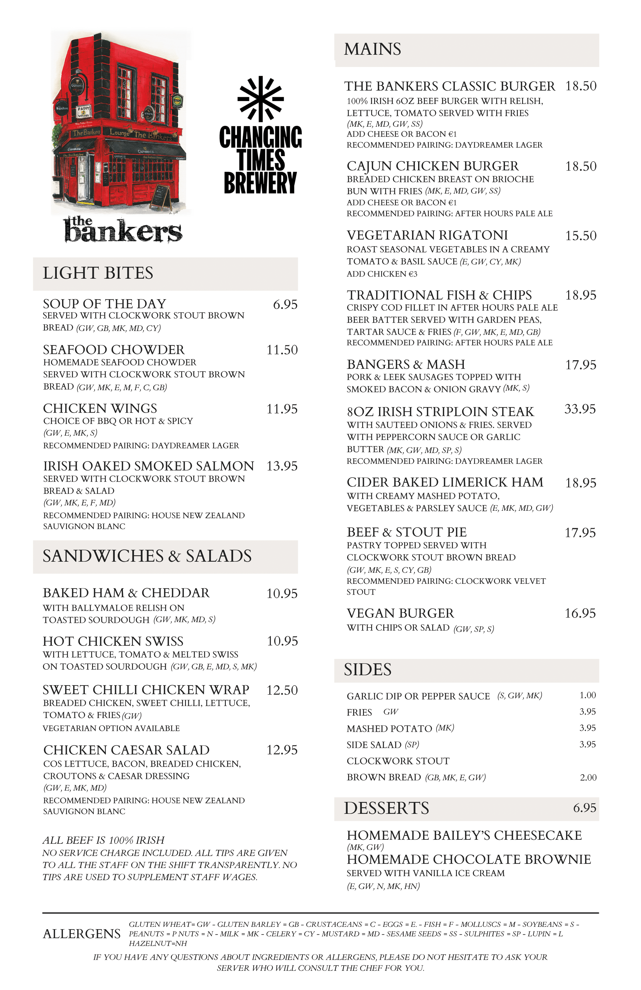 Menu — The Bankers Bar