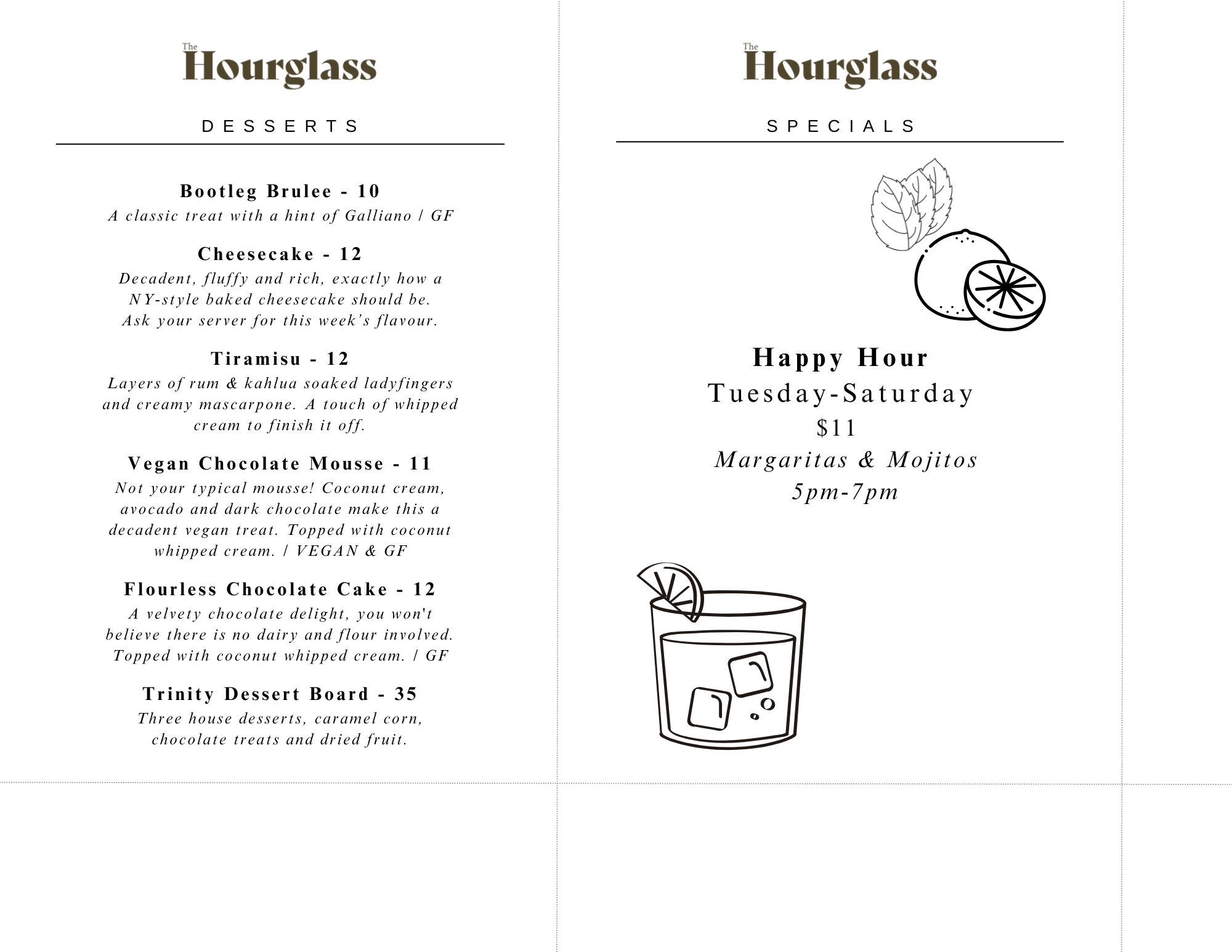 Our Menus — The Hourglass