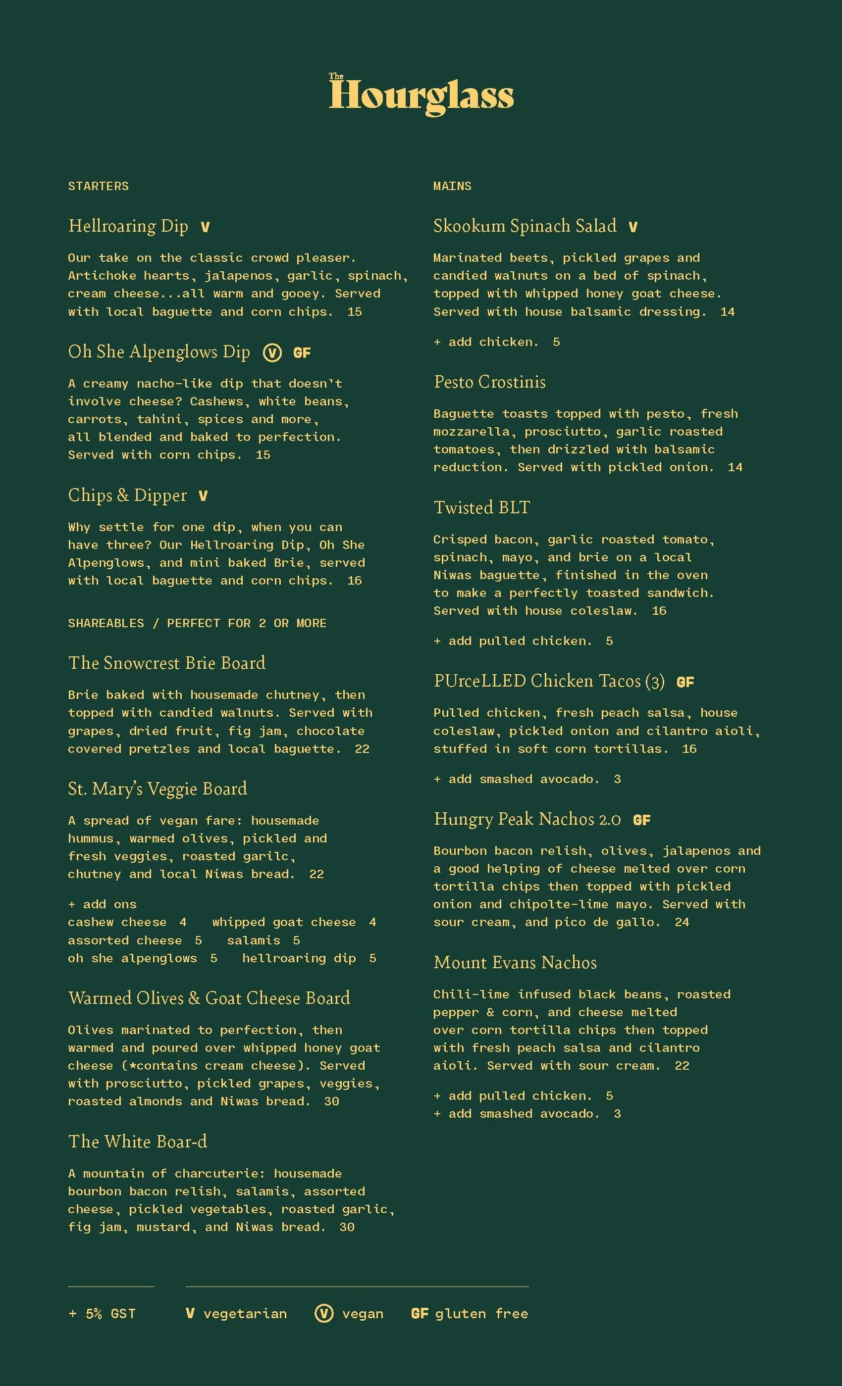 Our Menus — The Hourglass