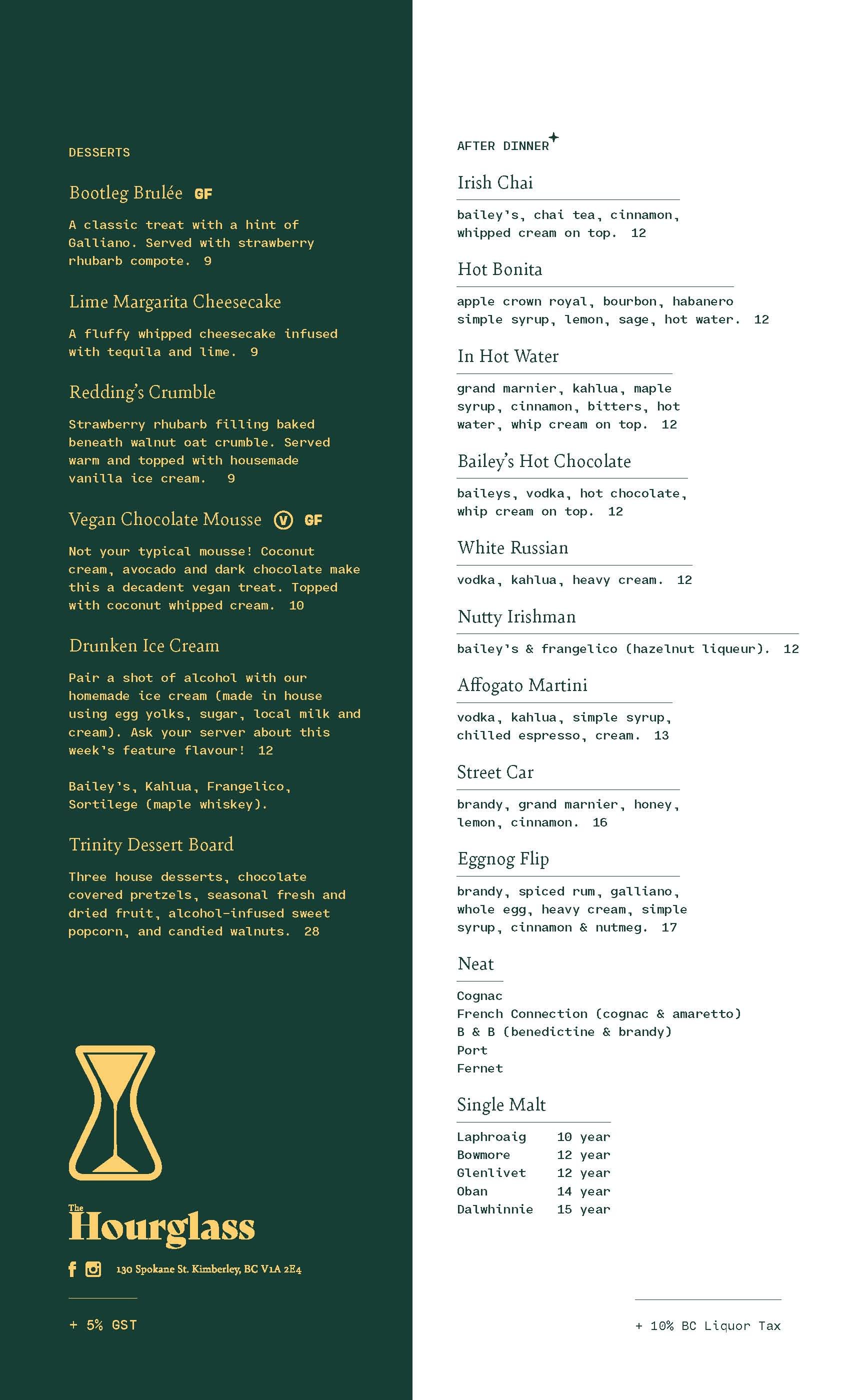 Our Menus — The Hourglass
