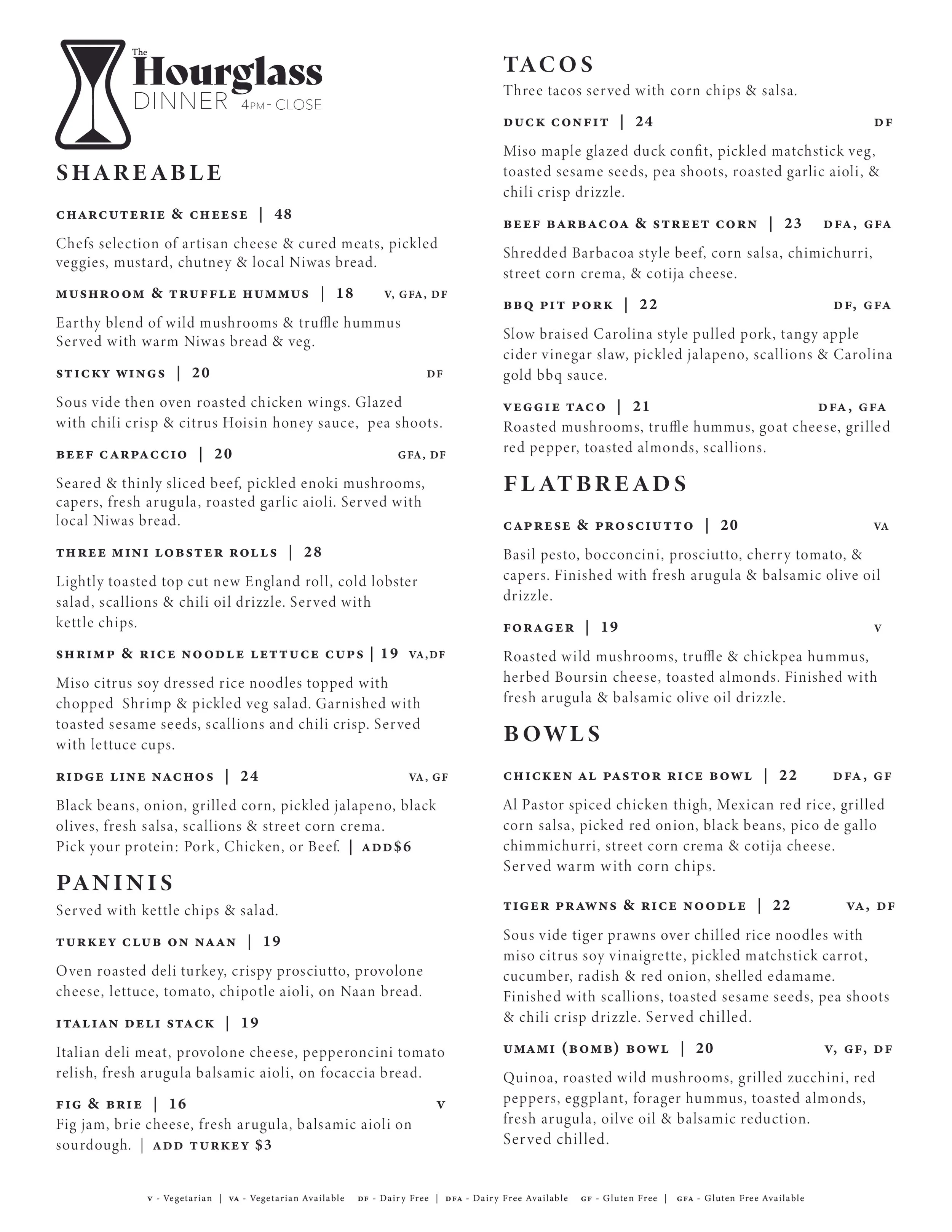 Our Menus — The Hourglass