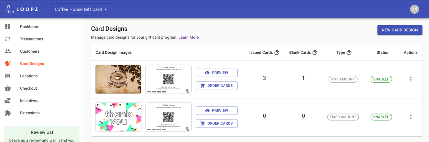 Create a Card Design in Dashboard | Design Custom Gift Cards Today — Loopz Gift Cards