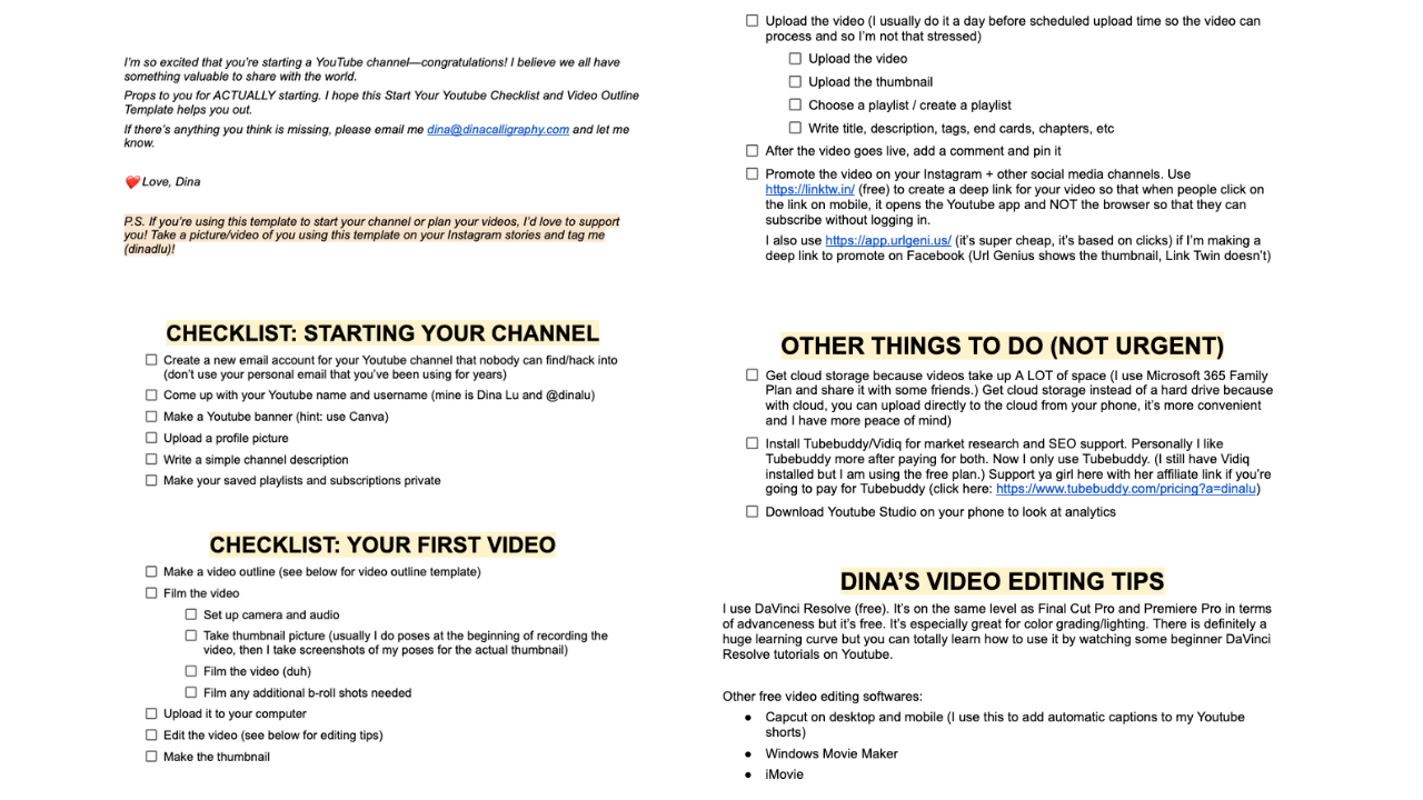Download Start Your Youtube Checklist — Vancouver Calligrapher Dina Lu