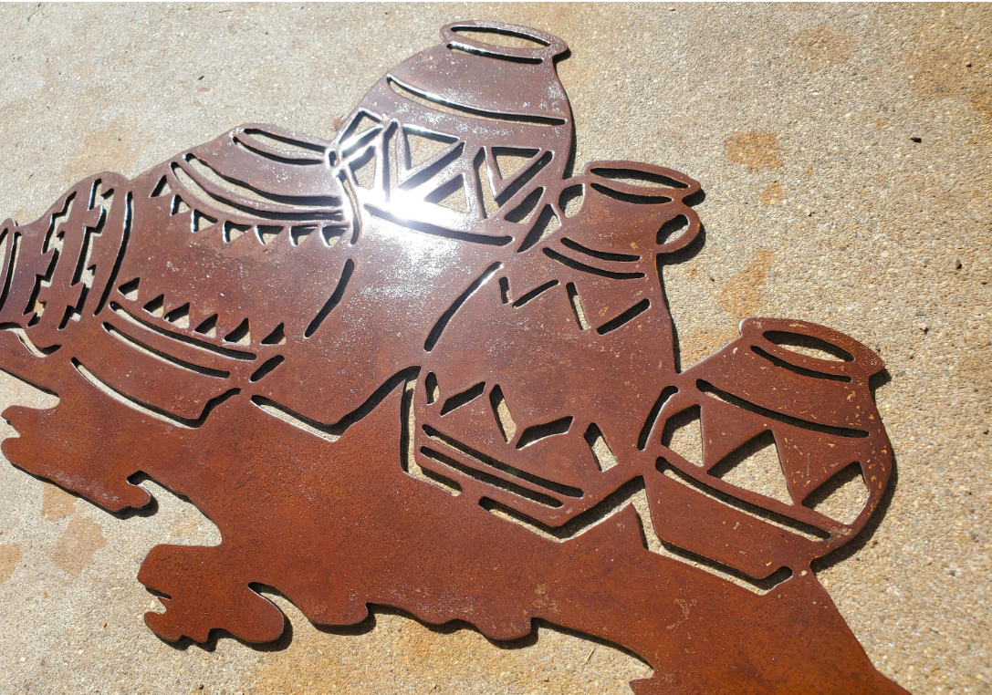 Iron Native Pottery Scene — Rusted Desert Metal Art