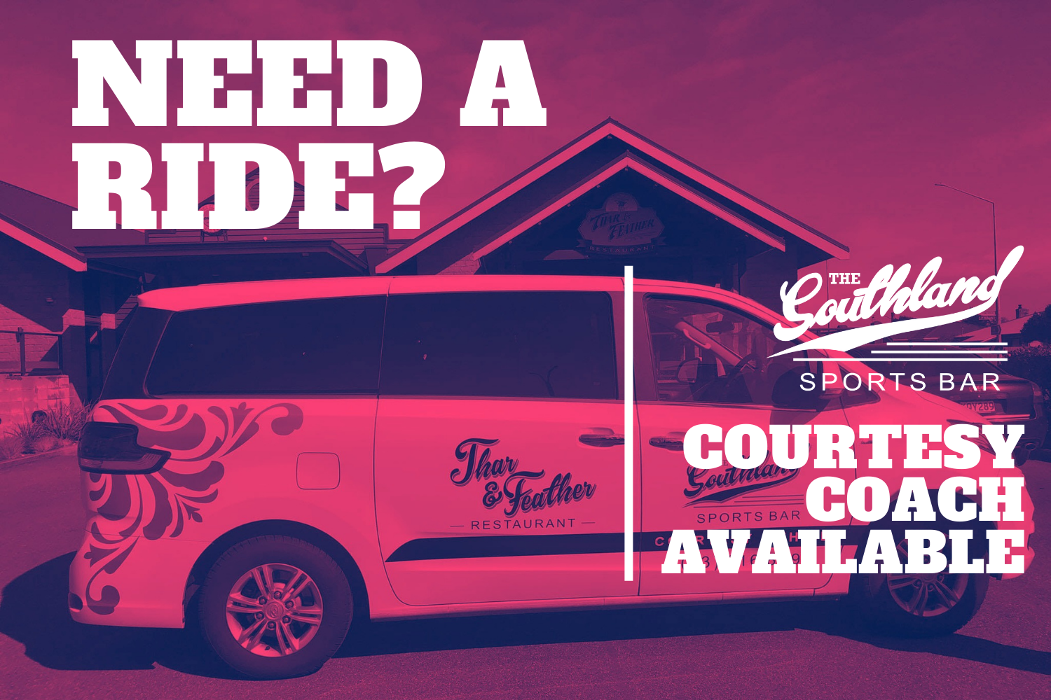 Courtesy Coach Available — Thar & Feather Restaurant
