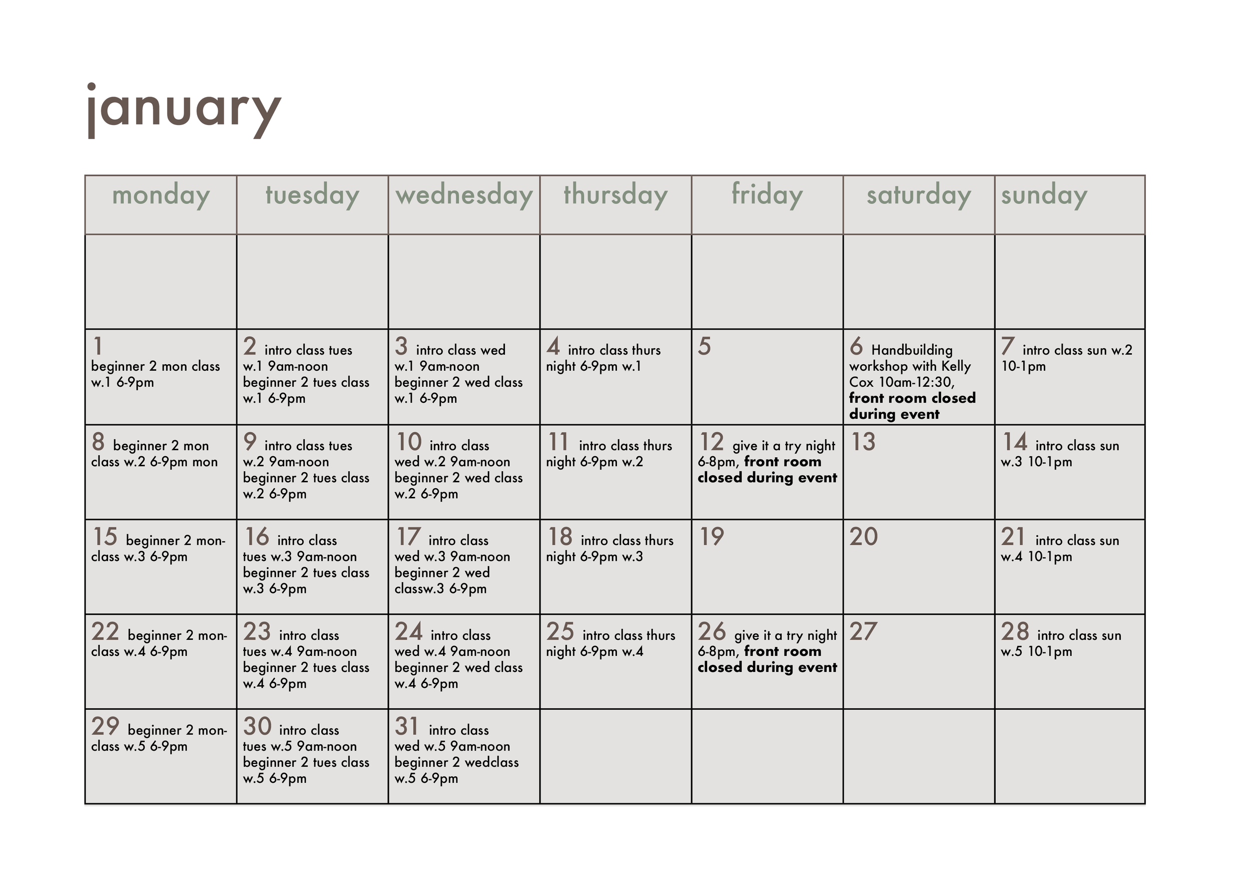 studio calendar — city mud