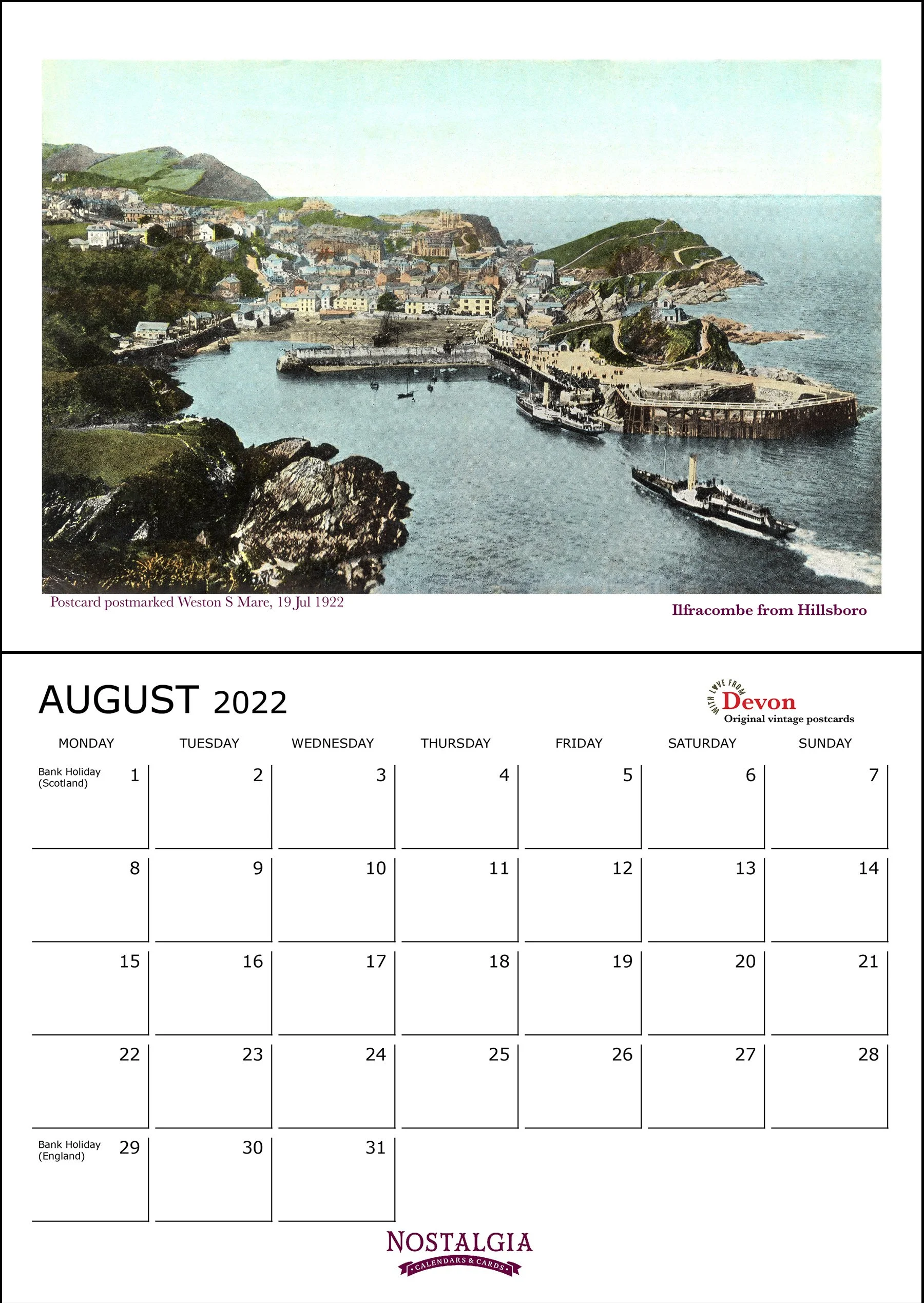 Devon 2022 Calendar | Exeter | Torquay | Plymouth | Salcombe ...