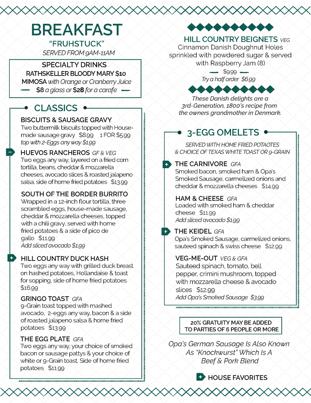 Menu 1 — Rathskeller Bistro
