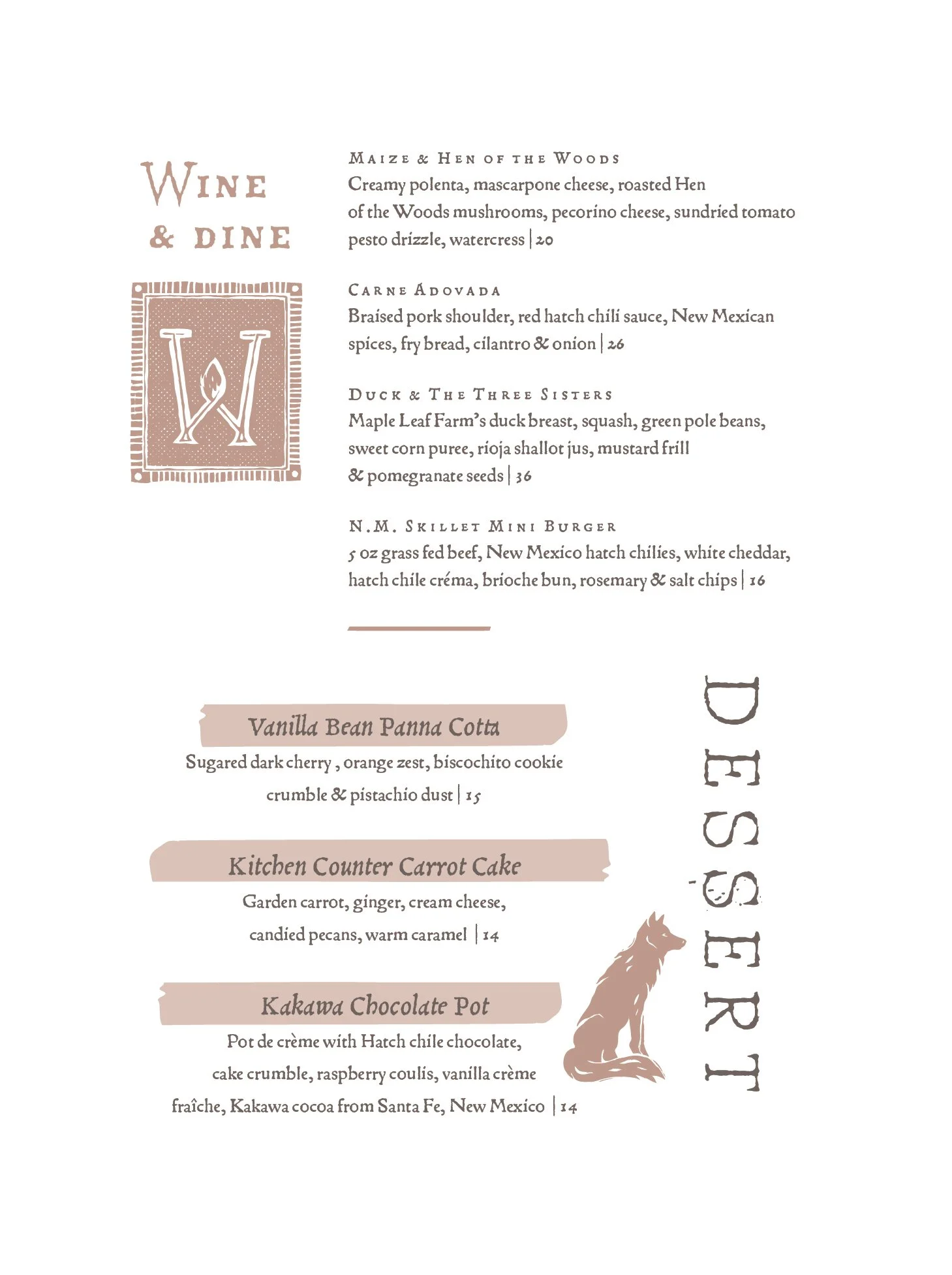 Menus — Wolf in the Woods