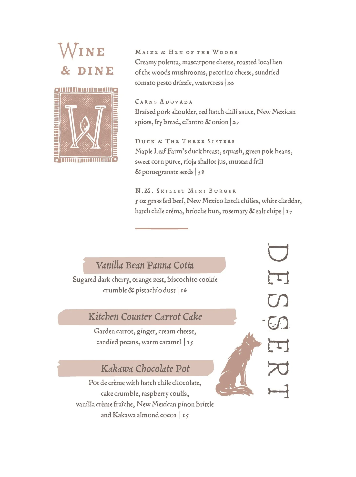 Menus — Wolf in the Woods