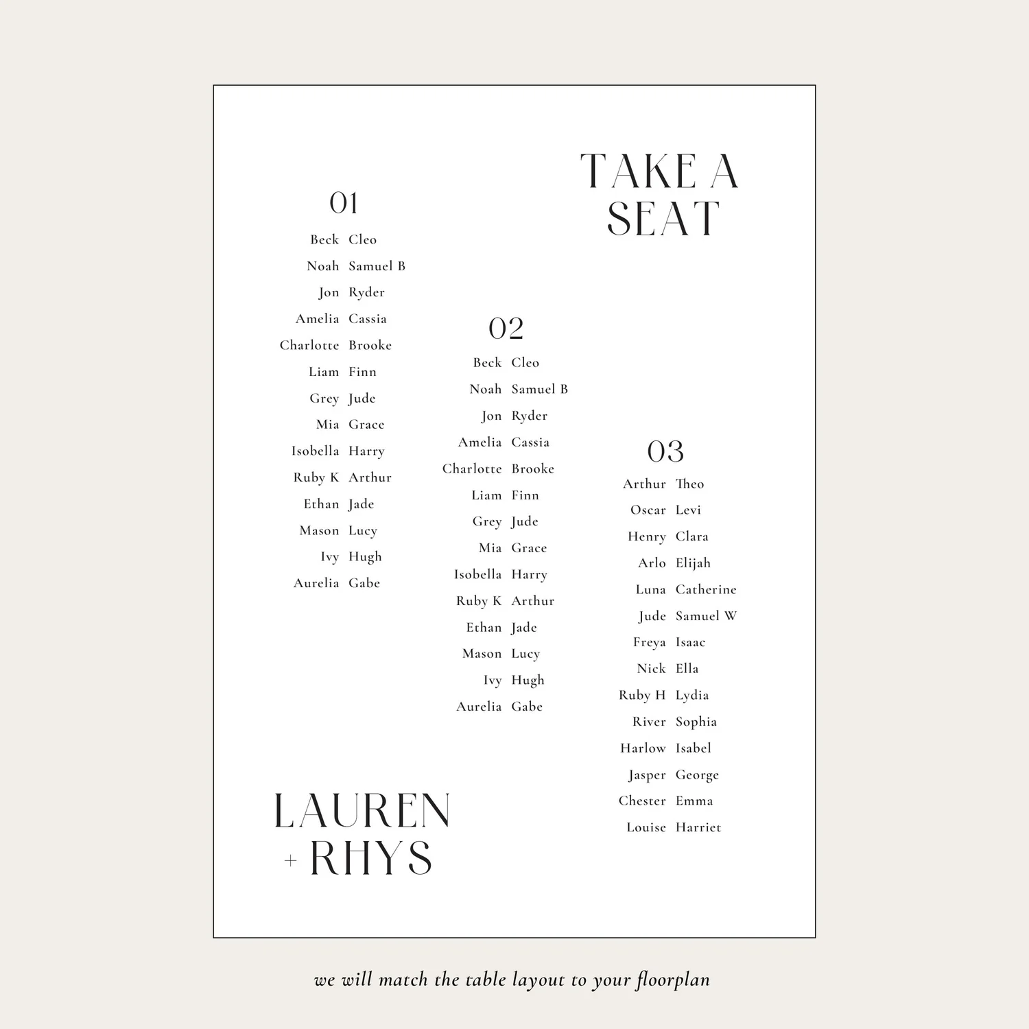 Seating Chart — Designs to Adore