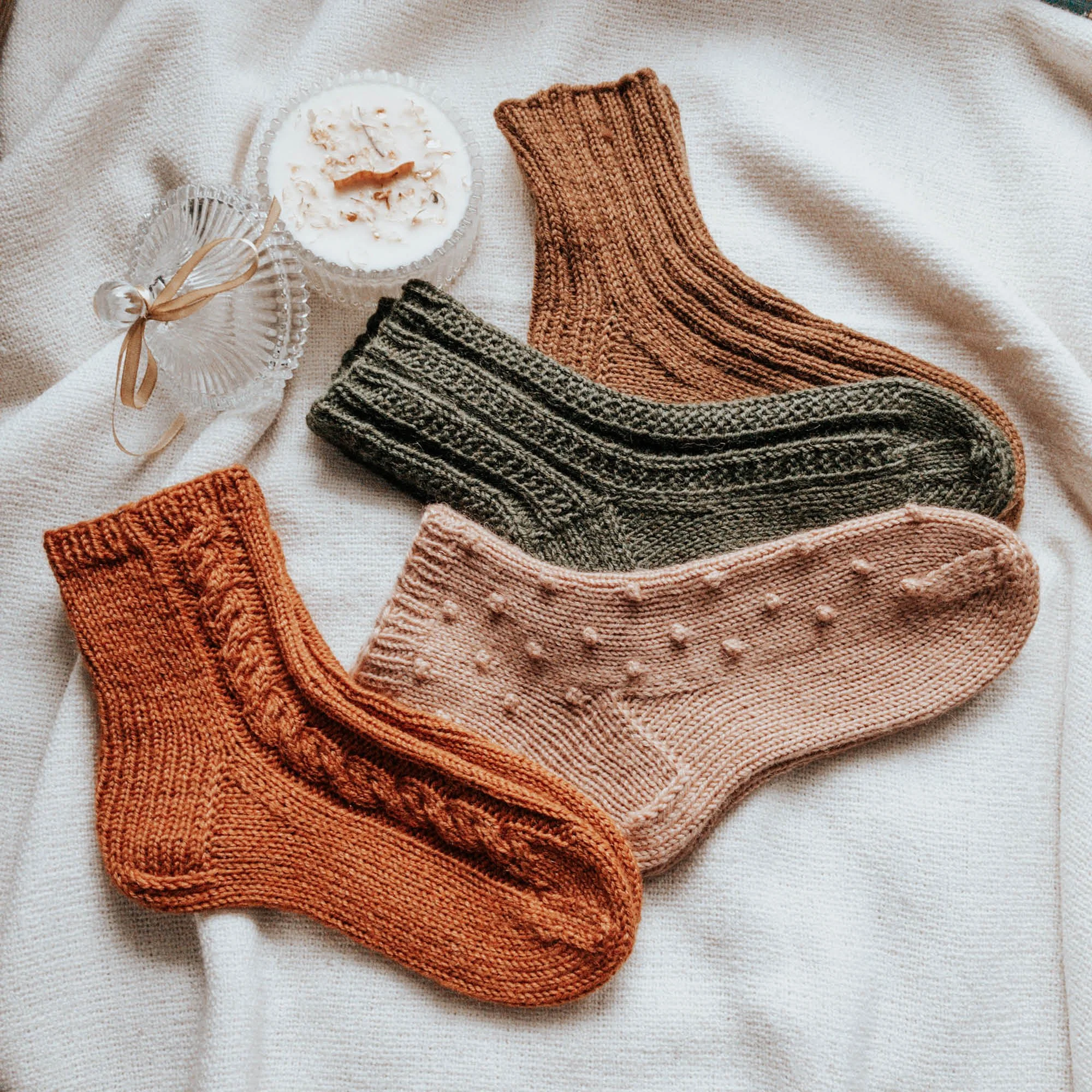 Giftables Socks, cozy worsted sock knitting pattern set — Whileberry ...