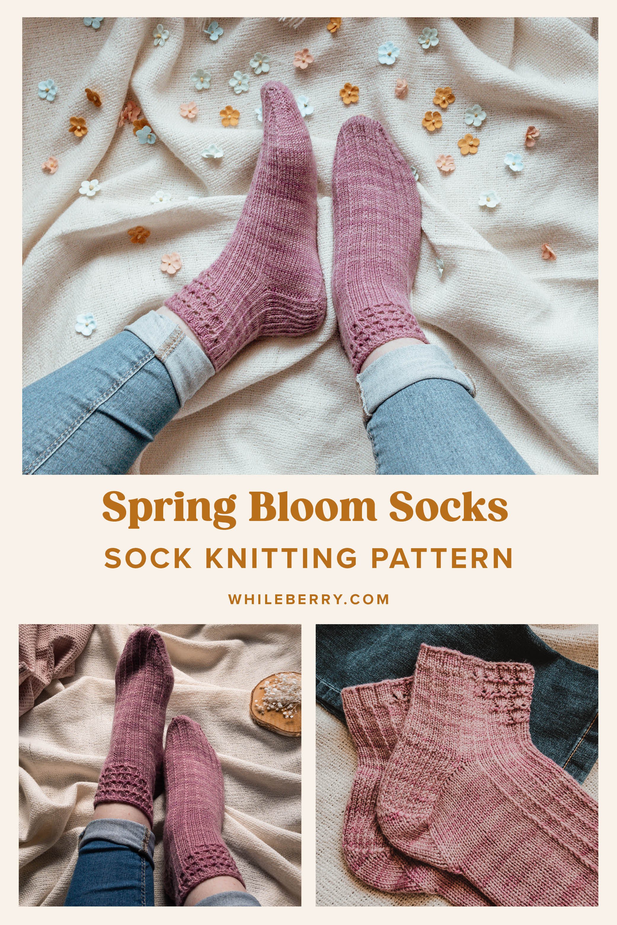 Spring Bloom Socks, lace cuff sock knitting pattern — Whileberry ...