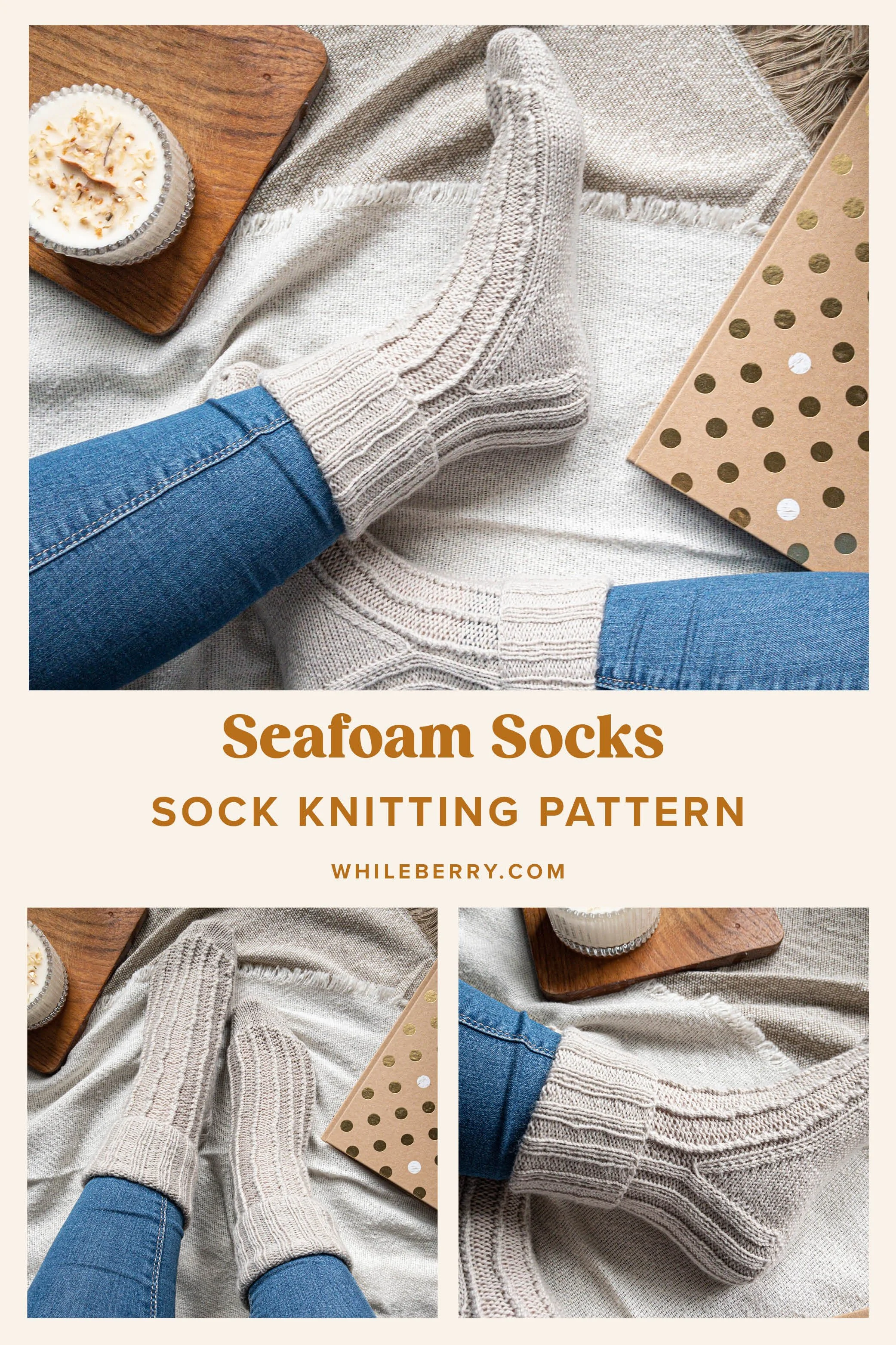 Seafoam Socks, cozy fold over cuff sock knitting pattern — Whileberry - modern knitting patterns ...