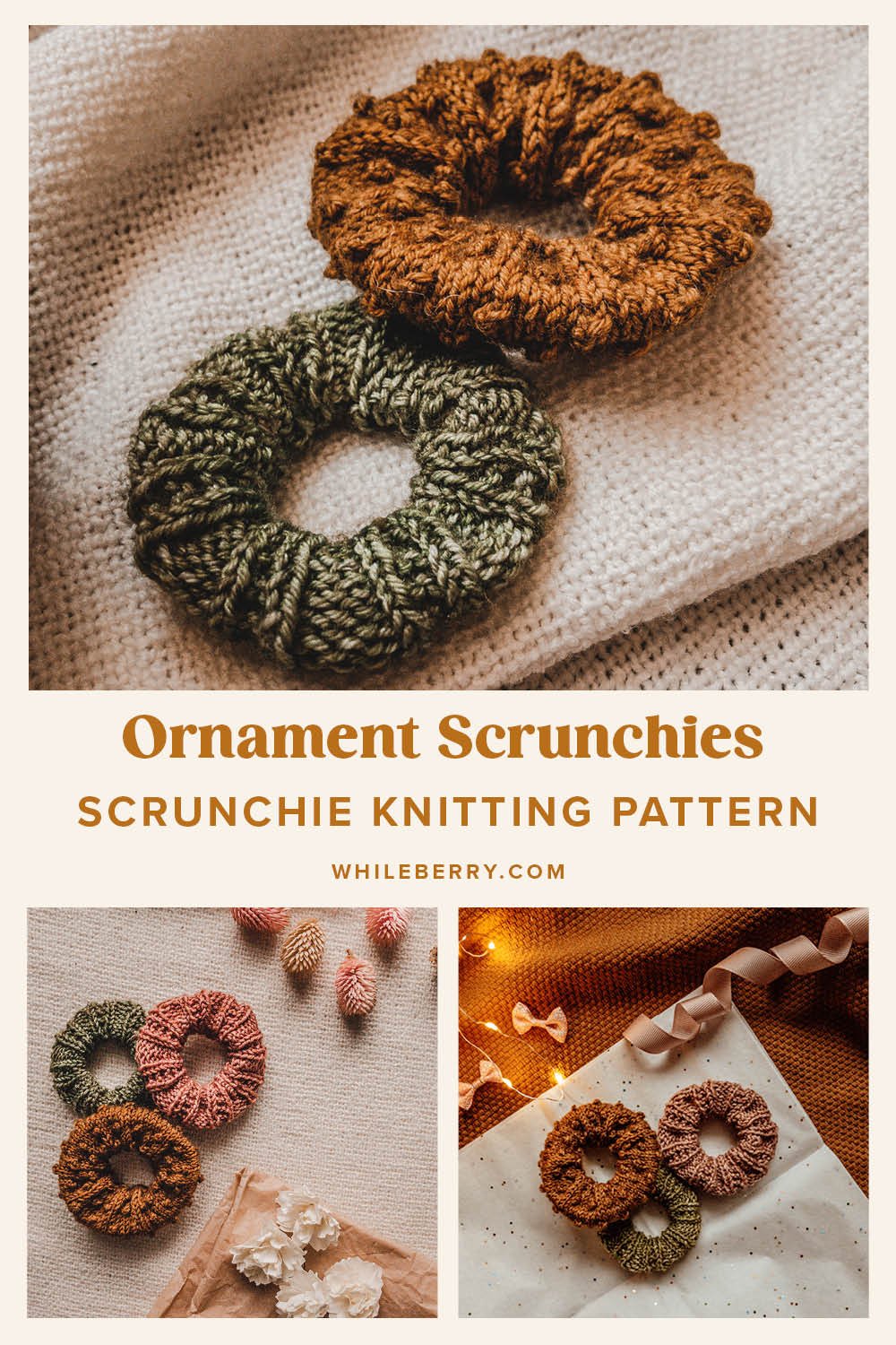 Textured scrunchies knitting pattern - Ornament Scrunchies — Whileberry ...