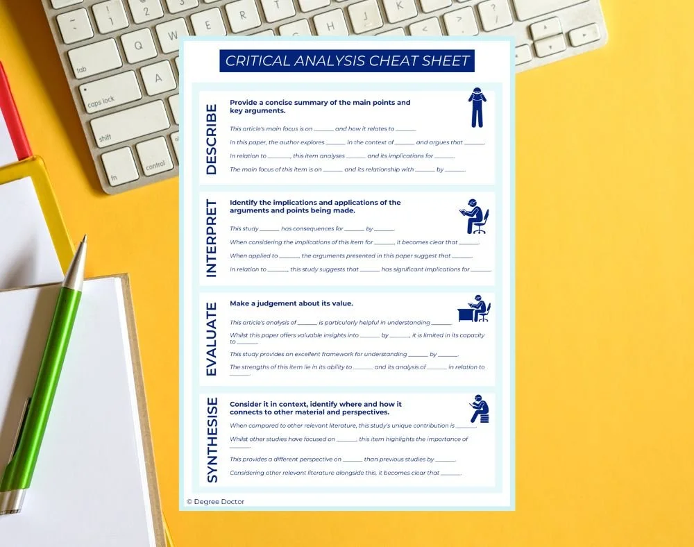 Critical Analysis Cheat Sheet — Degree Doctor®
