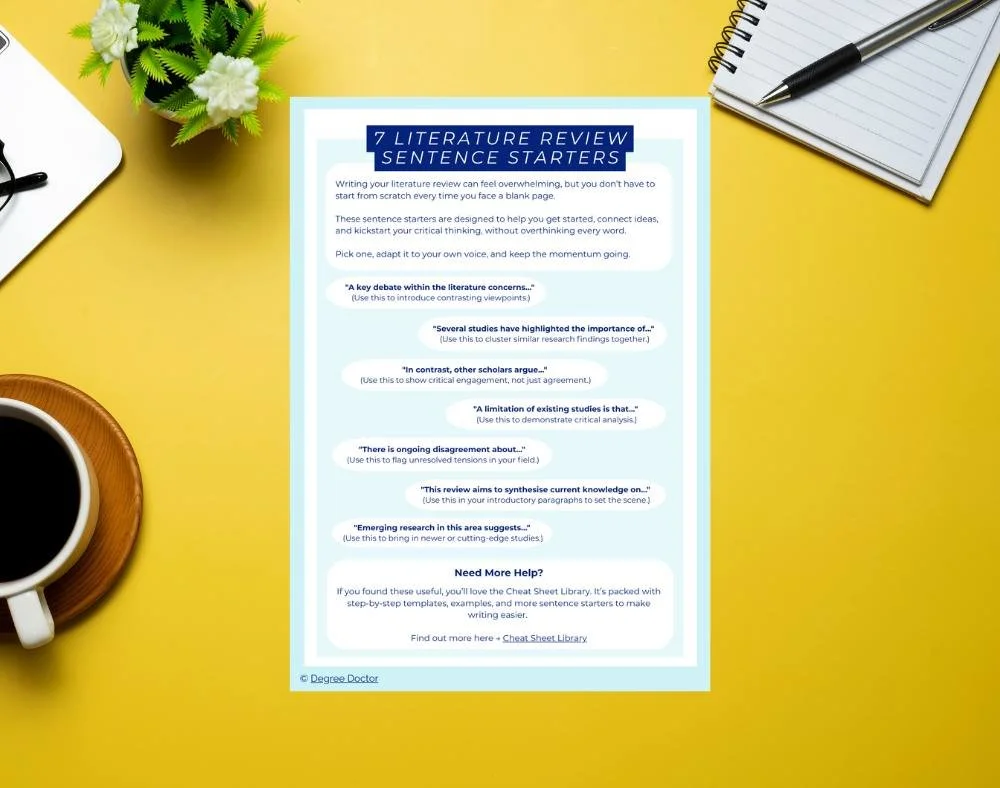 Free Literature Review Sentence Starters for PhD and Master's Students ...
