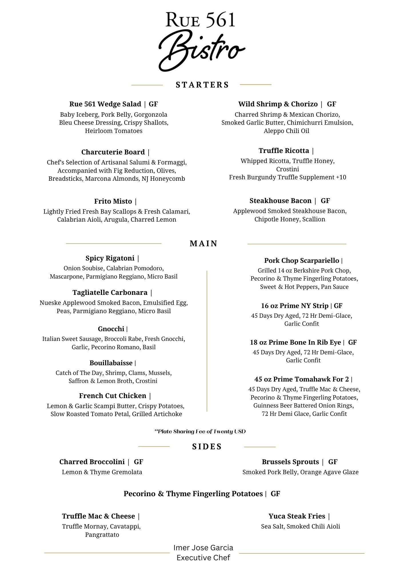 Updated Menu — RUE 561 BISTRO