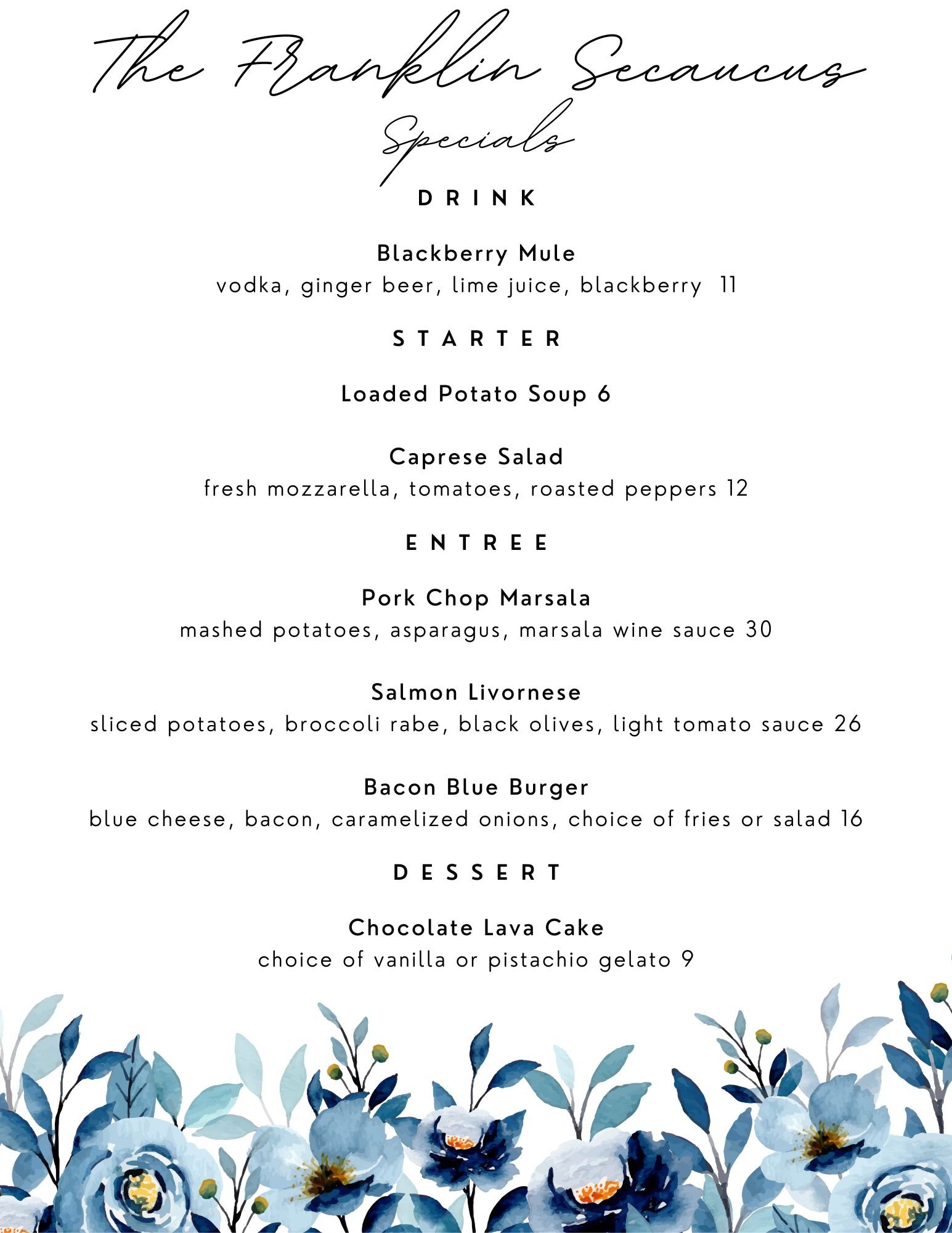 Menu — The Franklin SC