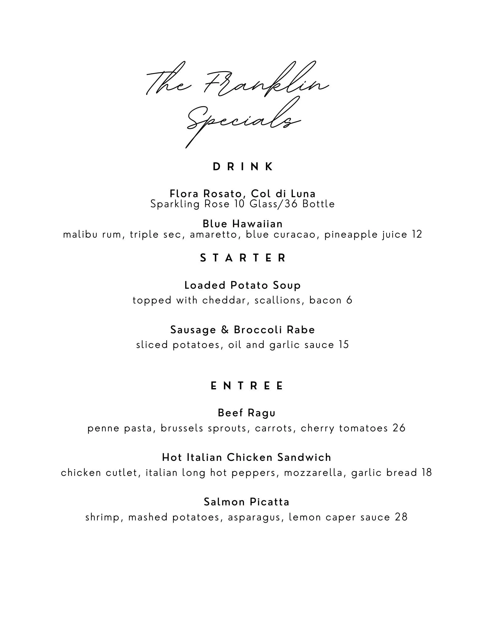 Menu — The Franklin SC