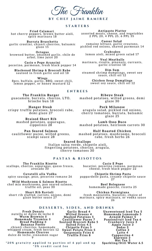 Menu — The Franklin SC